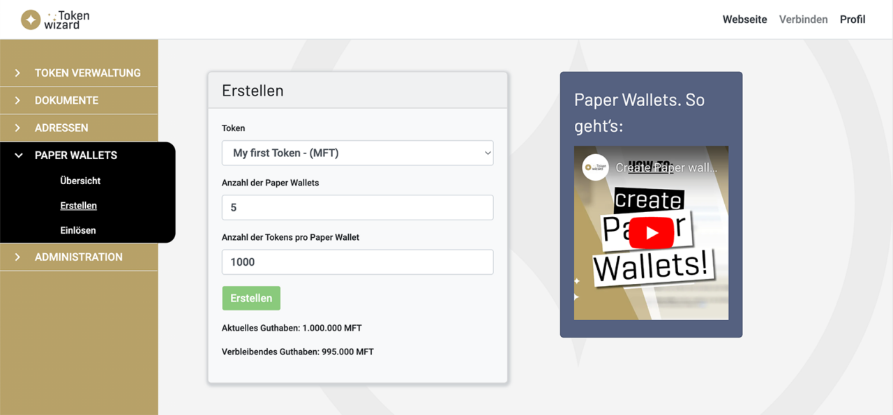 TokenWizard | Einfache Erstellung von Paperwallets jetzt möglich